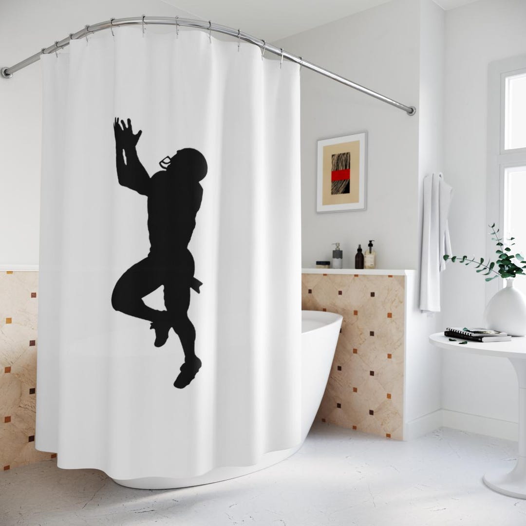 Footballer Catch Shower Curtain; American Football Bathroom Decor ...