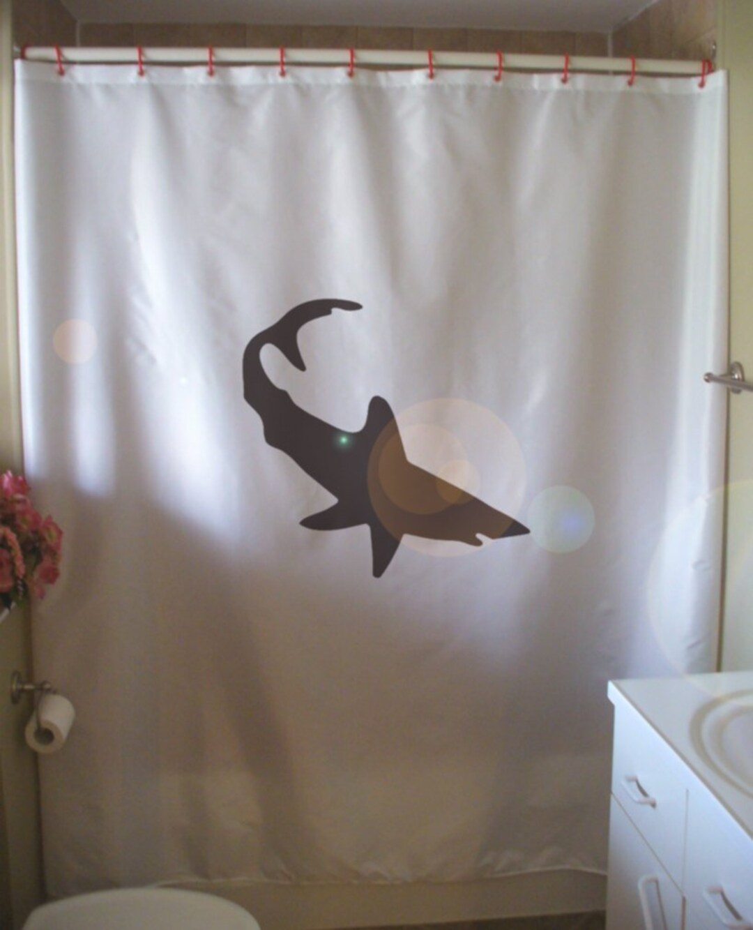 Shark Shower Curtain, Ocean Predator Fish, Ominous Tail Fin, Jaws ...