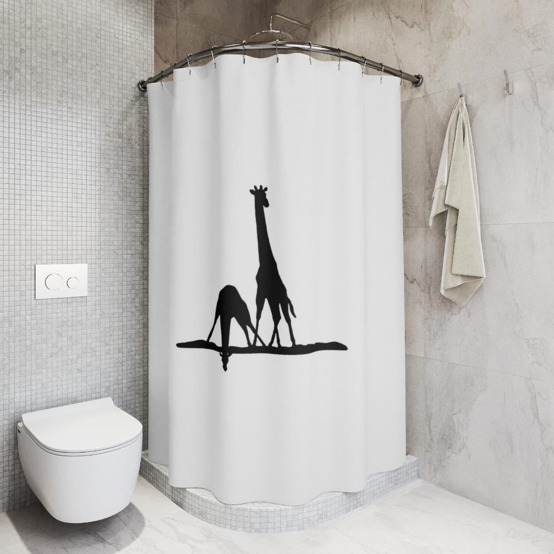 Giraffe Pair Shower Curtain, Two Giraffes Drinking From River in Africa ...