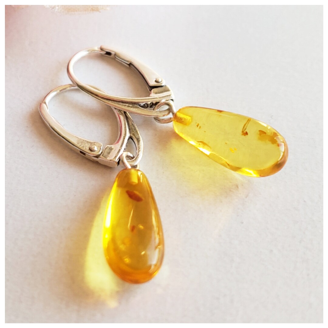 Amber Earrings Silver Drop Earrings Genuine Amber Earrings - Etsy
