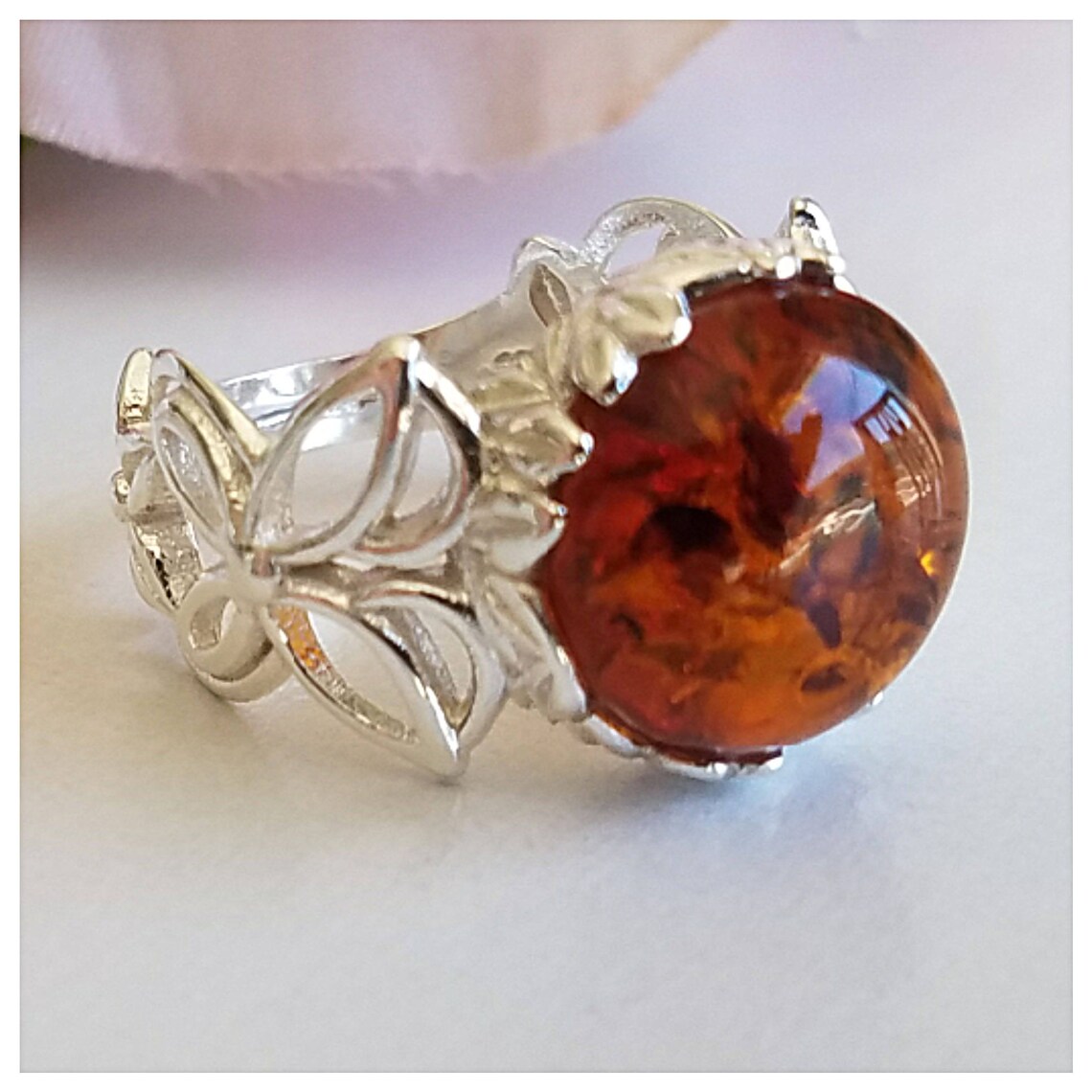 Amber Ring Sterling Silver Ring Baltic Amber Ring Amber - Etsy