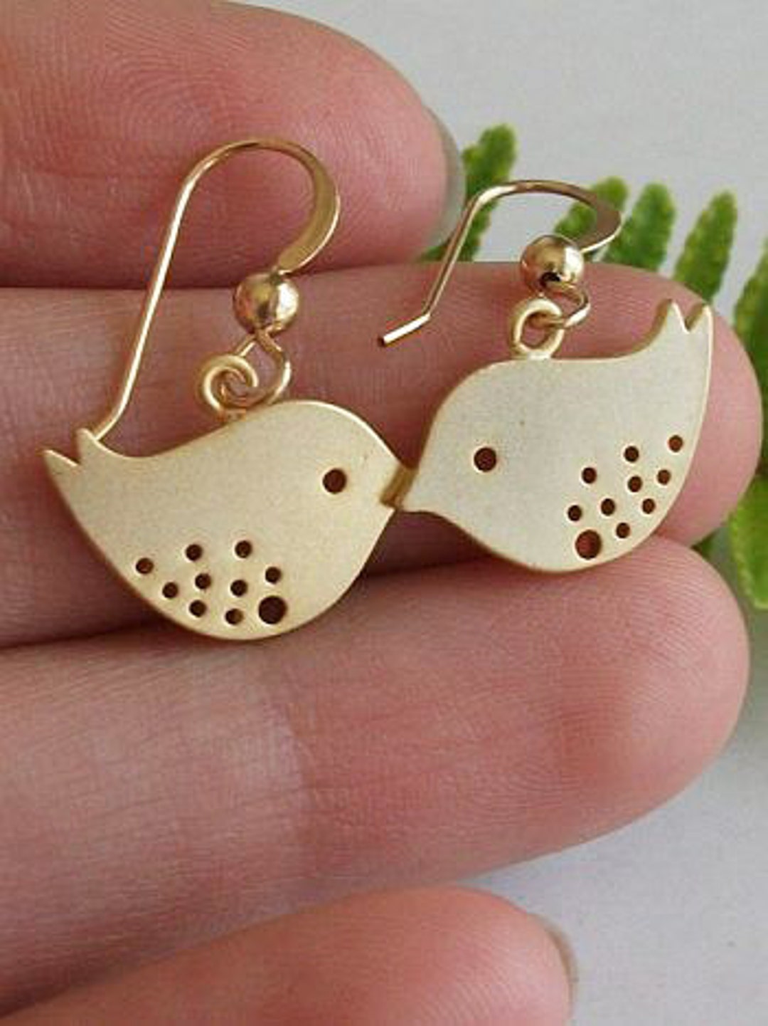 Earrings Love Birds Earrings Bird Earrings Gold Earrings Sparrow Matte ...