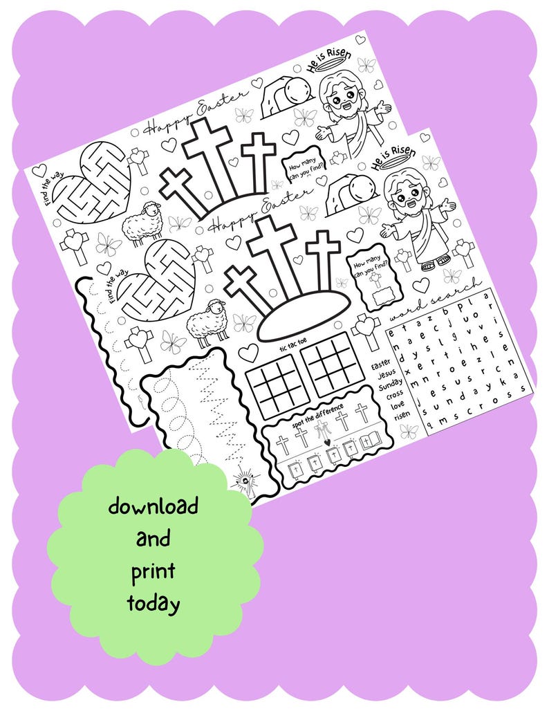 Easter Activity Placemat He is Risen Activity Placemat Resurrection ...