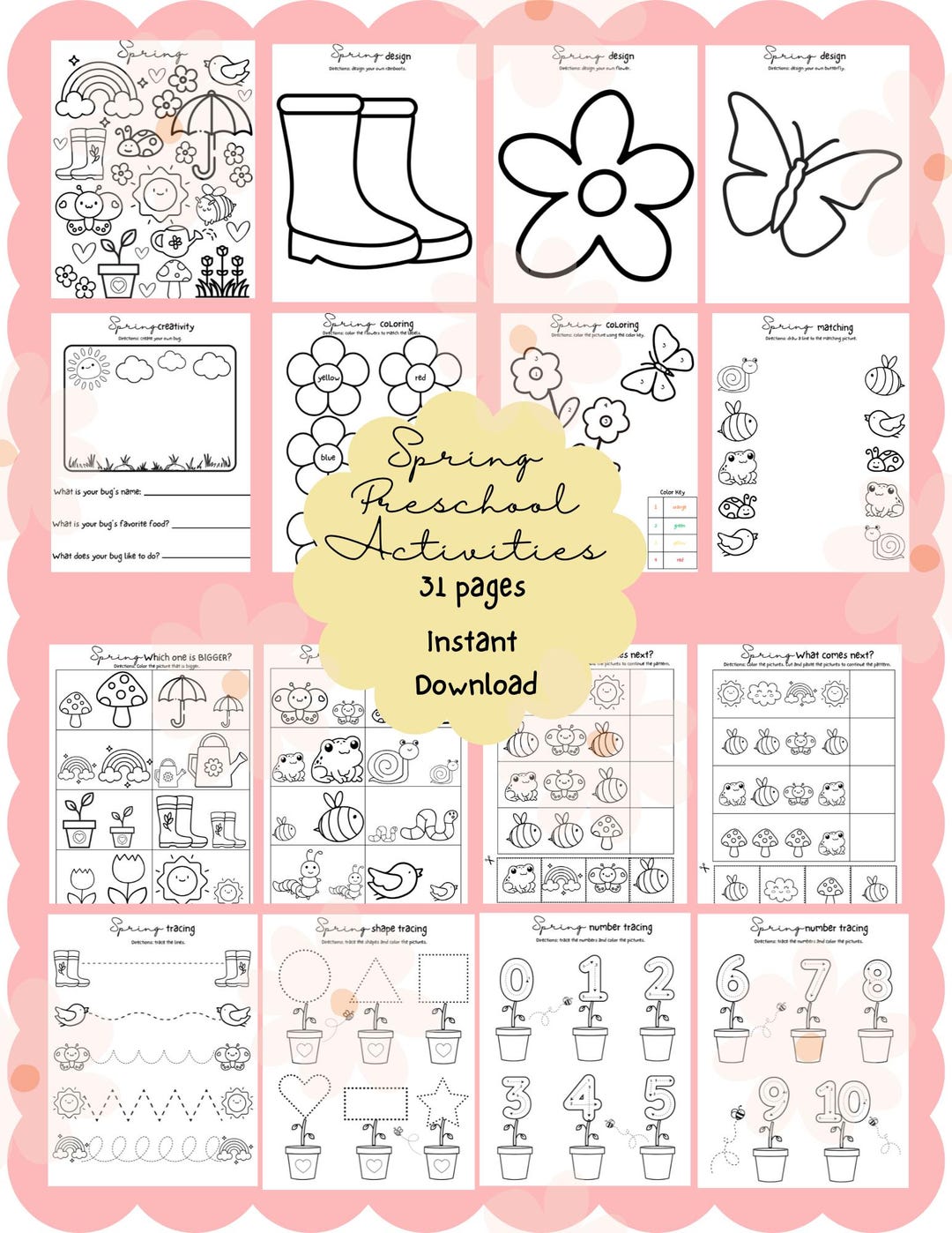 Spring Preschool Worksheets Printable Spring Preschool Activity Bundle ...