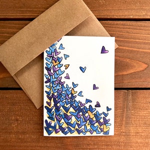 Tumbling Hearts Note Cards | Personalized Heart Card | Heart Stationery ...