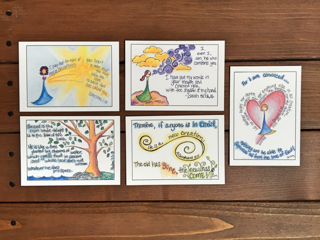 Bible Memory Verse Cards | 5 Assorted Cards | Illustrated Scripture ...