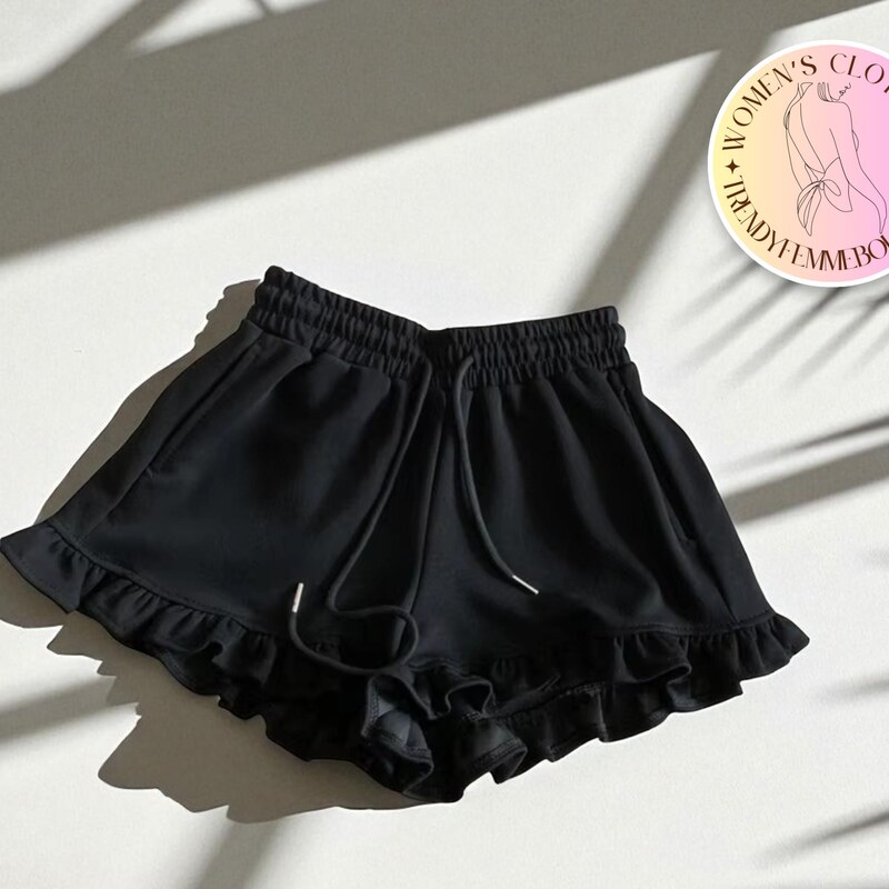 Black Ruffle Shorts - Etsy
