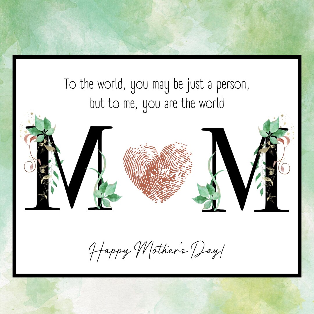 Personalized Mothers Day Card Printable DIY Fingerprint Heart or ...