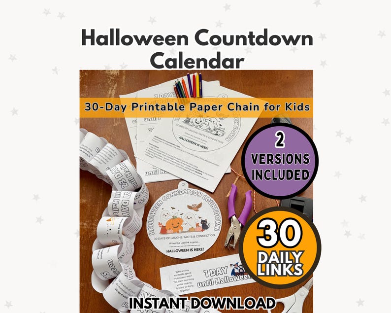 Printable Halloween Countdown Calendar for Kids | 30-day Paper Chain ...