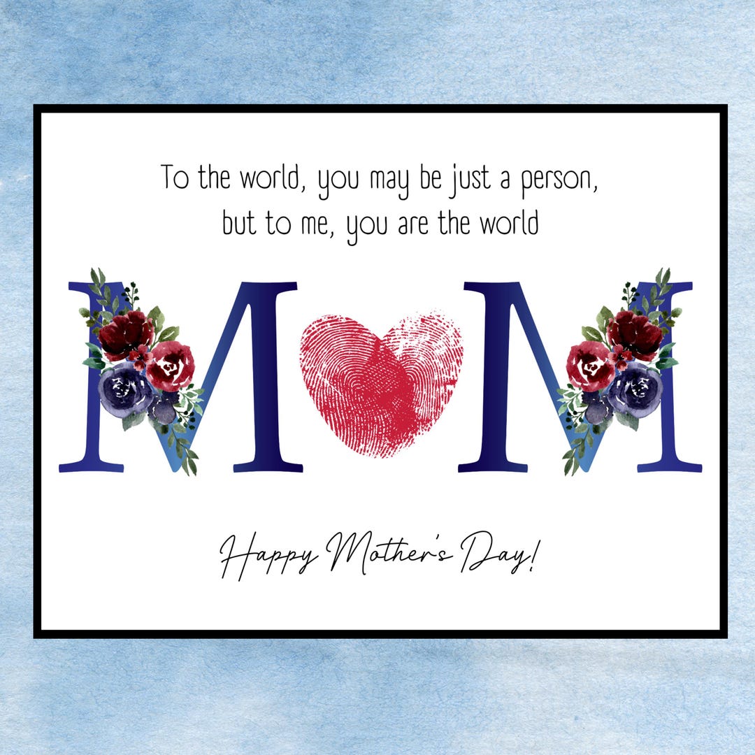 Personalized Mothers Day Card Printable DIY Fingerprint Heart or ...