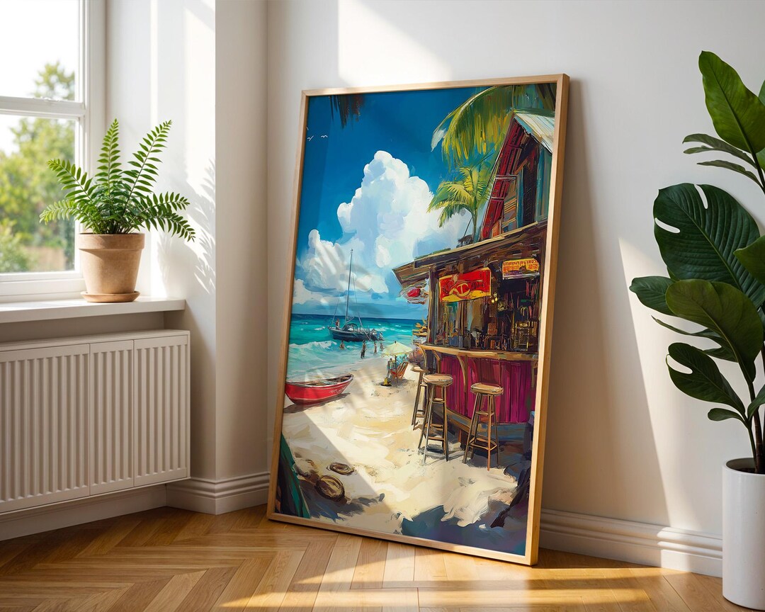 Tropical Beach Bar Poster- Ocean Art - Coastal Wall Art - Seaside ...