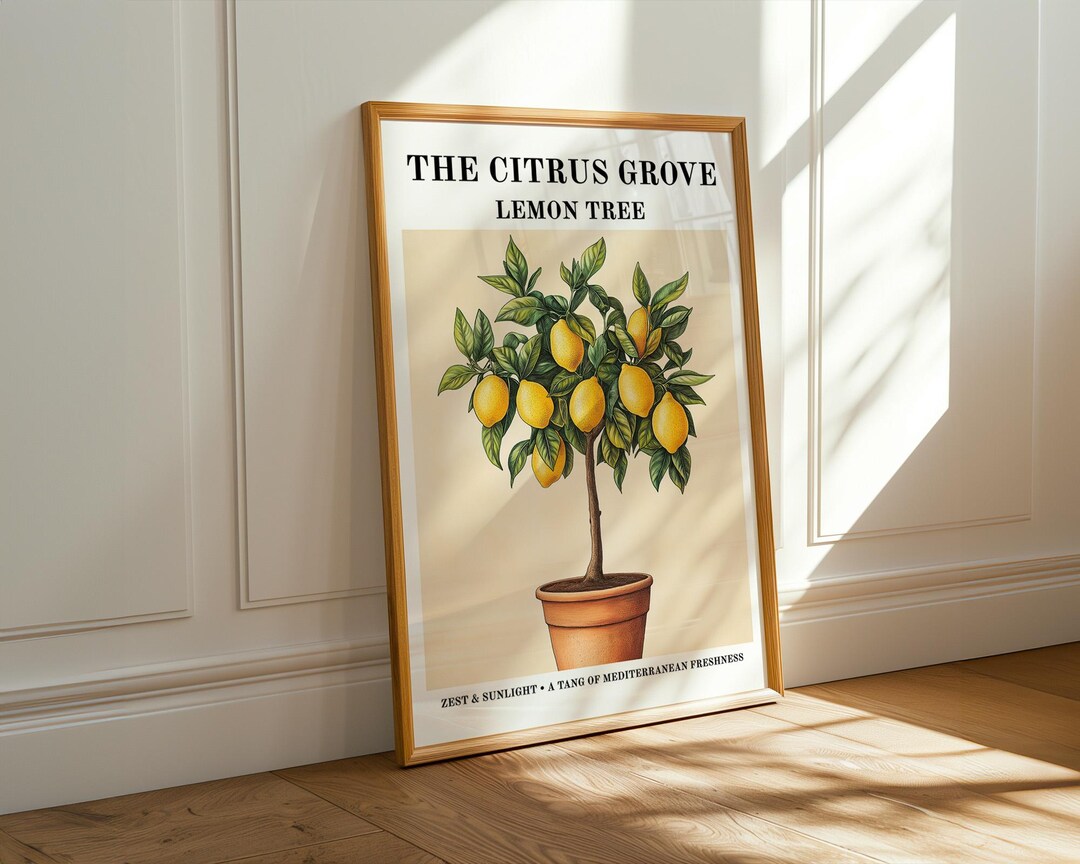 Lemon Tree Mediterranean Kitchen Decor | Bold Colorful Wall Art - Etsy