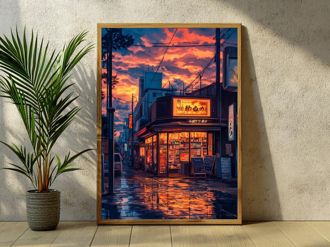 Anime City Street Poster – Japanese Nightlife Print – Vibrant Urban ...