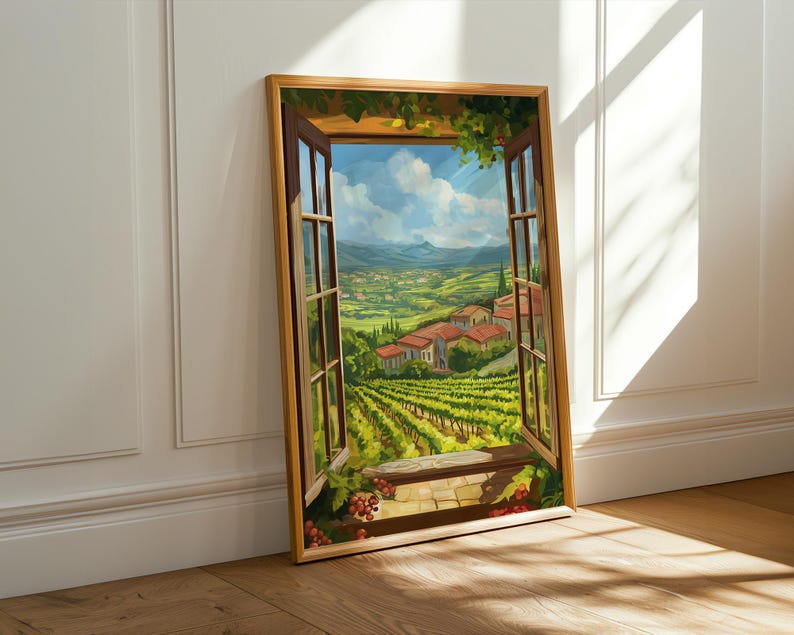 Tuscany Vineyard Wall Art - Open Window View Print - Italian ...