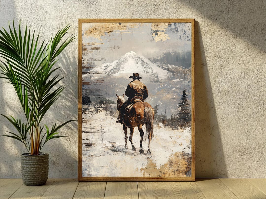 Western Cowboy Wall Art - Rustic Horseback Rider Print - Mountain ...