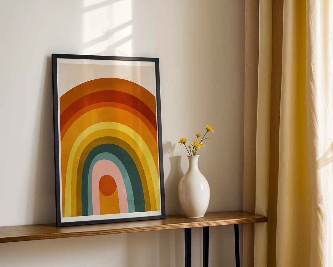 Retro Rainbow Wall Art Print | Warm Colourful Mid Century Abstract ...