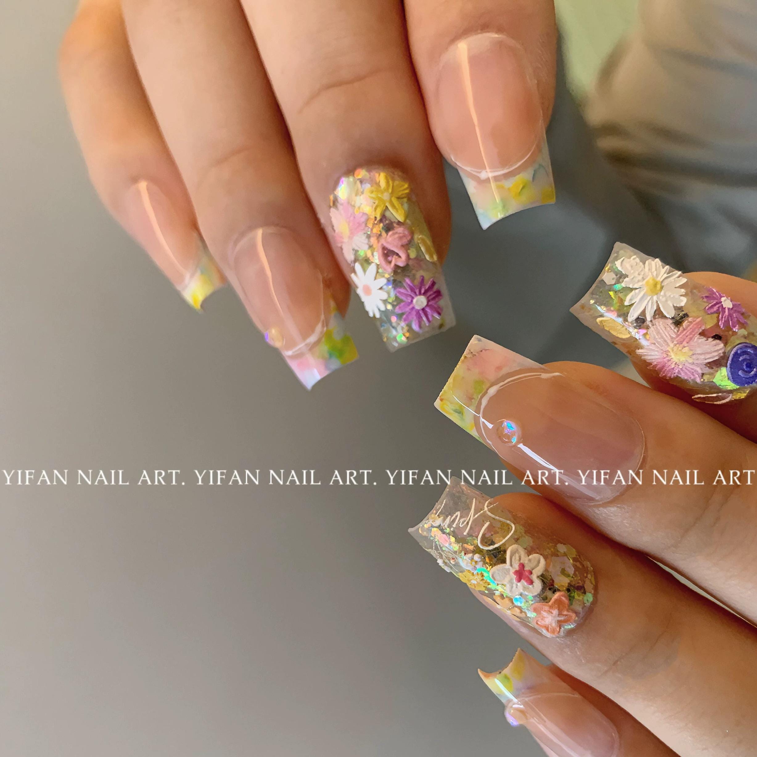 Monet 3d Textured Flower Nail Stickers | Floral Diy Nail Art Decal ...