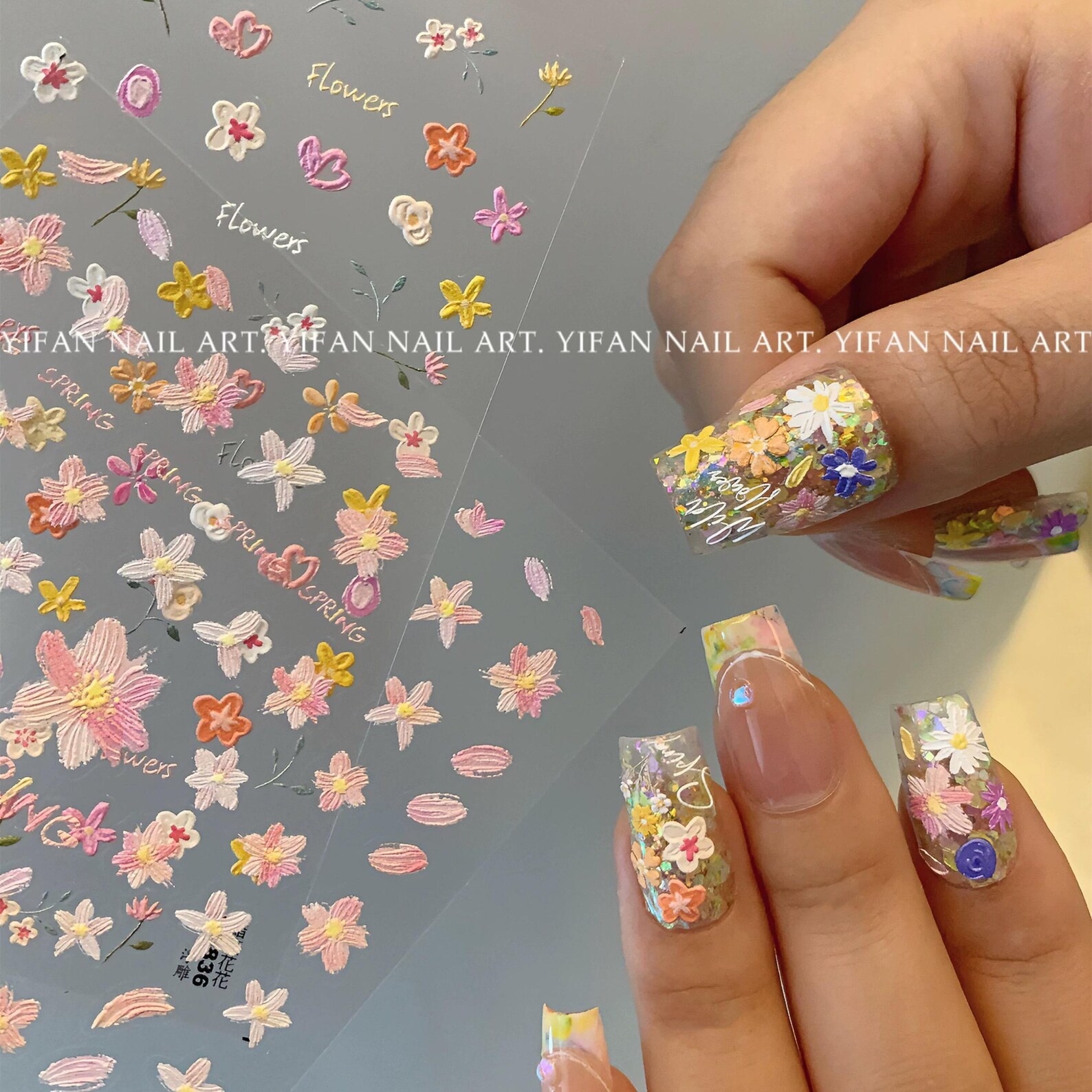 Monet 3d Textured Flower Nail Stickers | Floral Diy Nail Art Decal ...