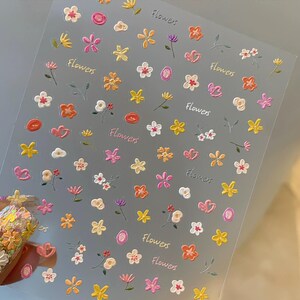 Monet 3d Textured Flower Nail Stickers | Floral Diy Nail Art Decal ...