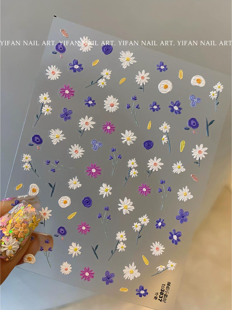 Monet 3d Textured Flower Nail Stickers | Floral Diy Nail Art Decal ...