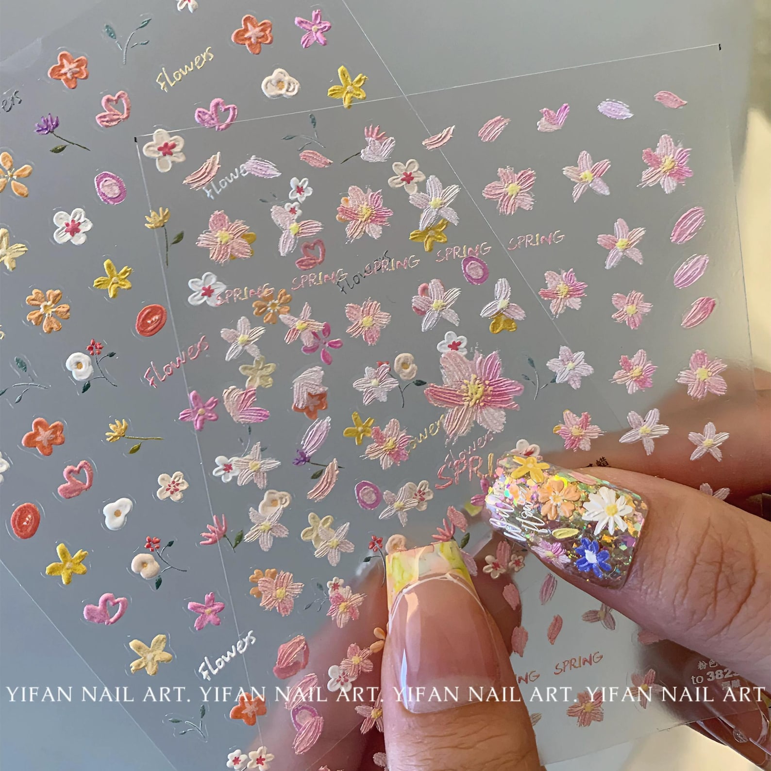 Monet 3d Textured Flower Nail Stickers | Floral Diy Nail Art Decal ...