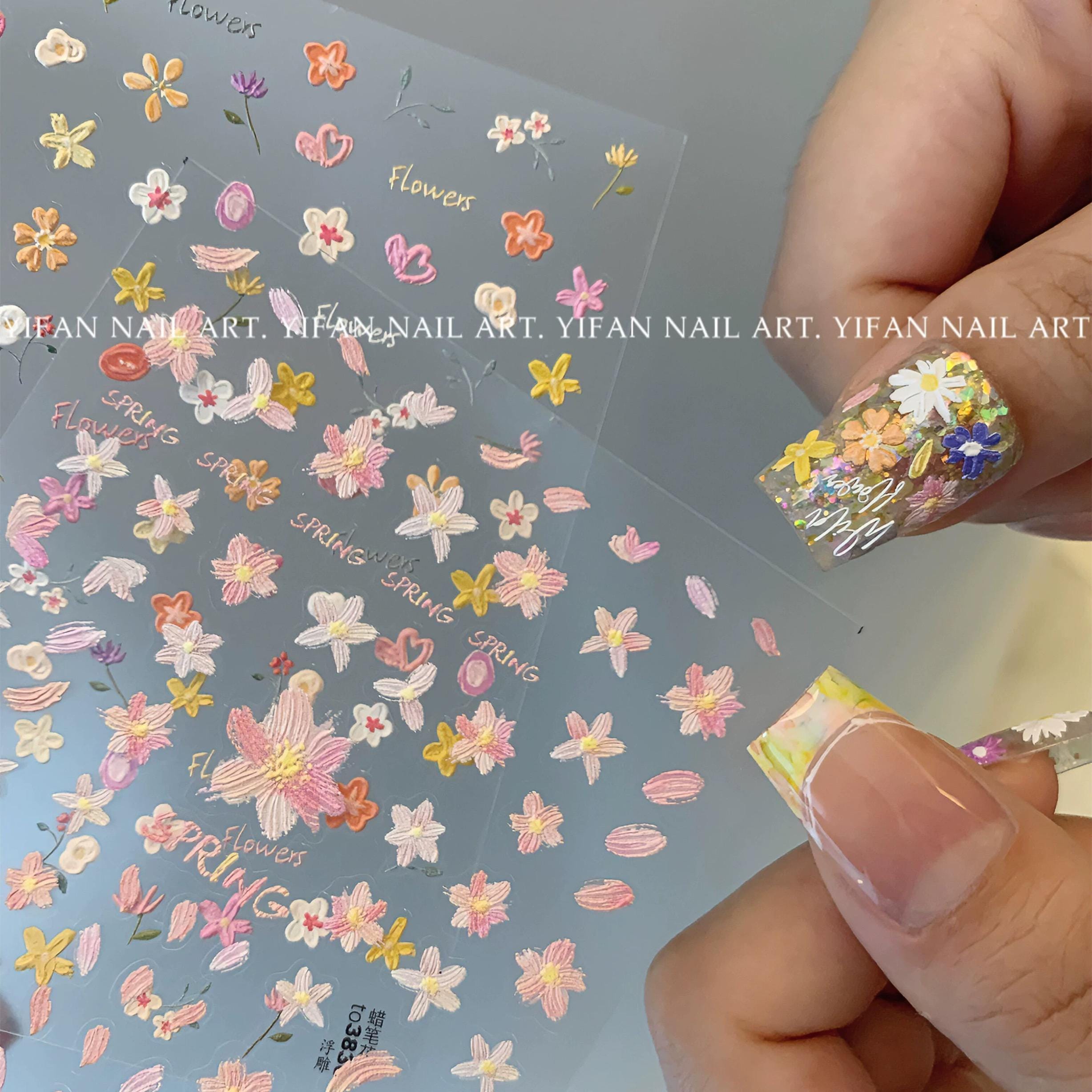 Monet 3d Textured Flower Nail Stickers | Floral Diy Nail Art Decal ...
