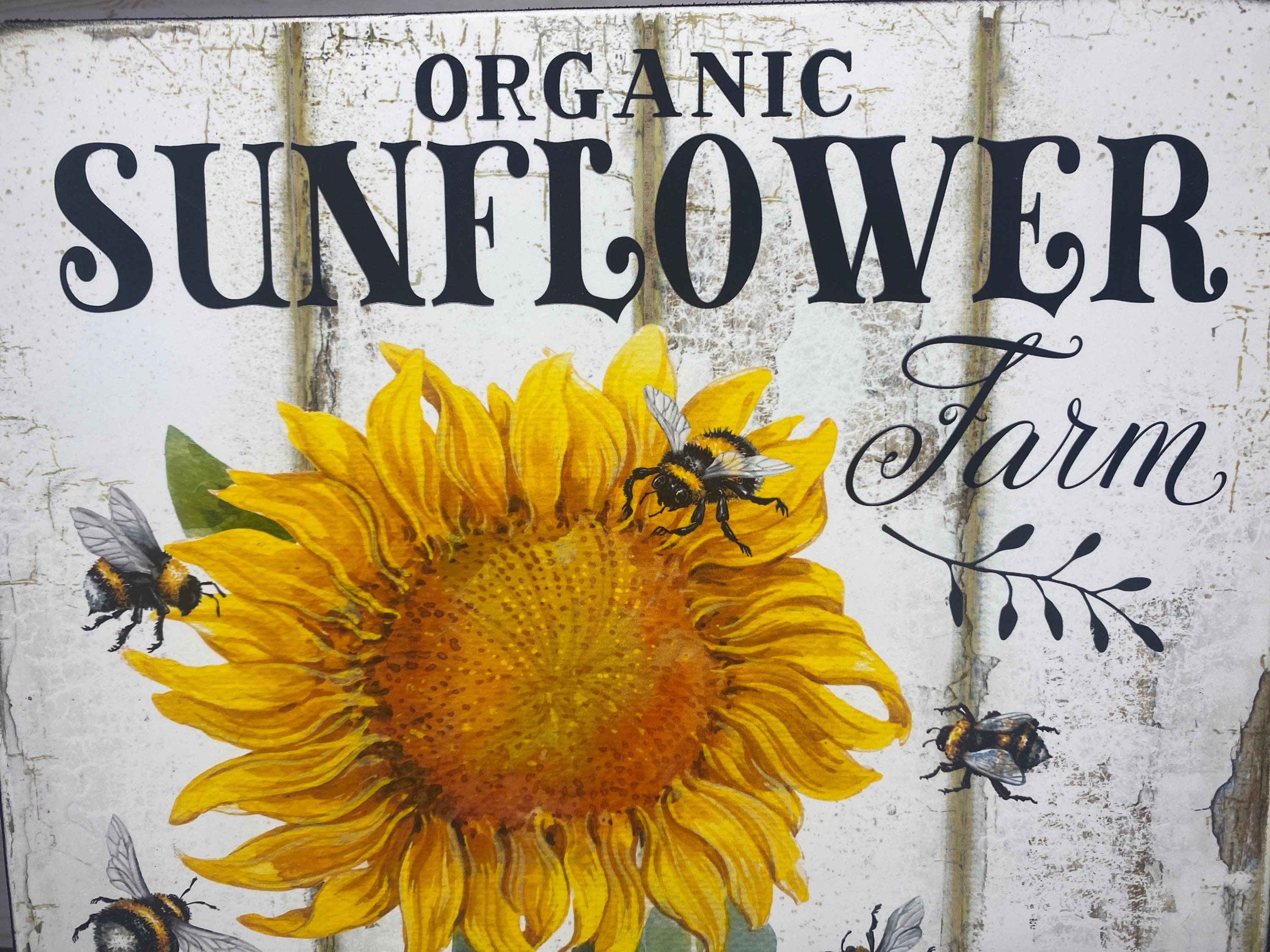 Organic Sunflower Farm Sign Sunflower and Bees Wall Decor | Etsy