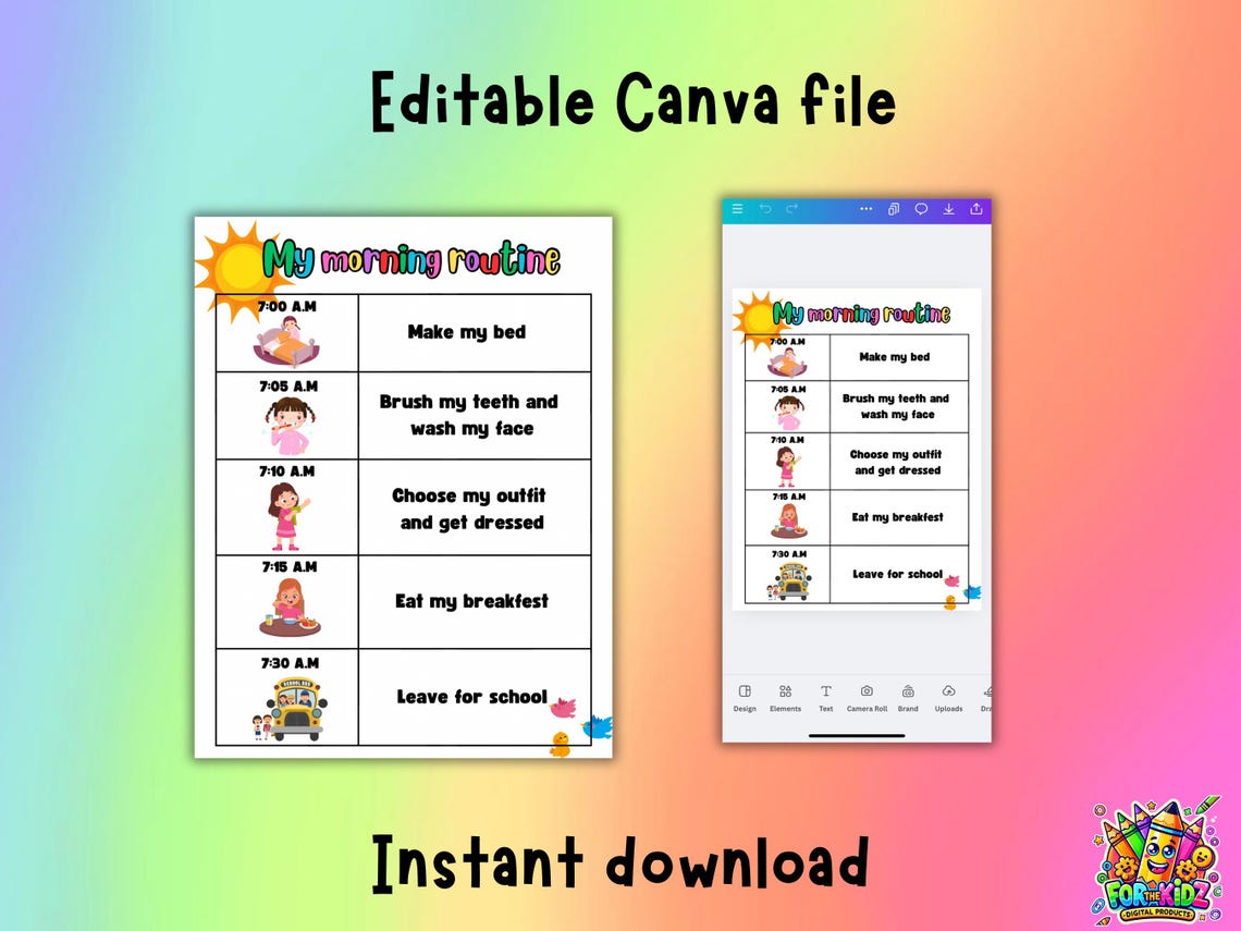 Editable Morning Routine Sheet for Kids | Editable Morning Routine ...