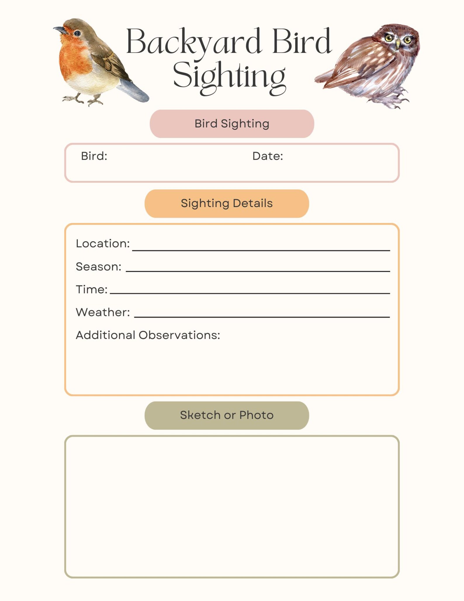 Children’s Backyard Bird Book - Printable Nature Journal - Etsy