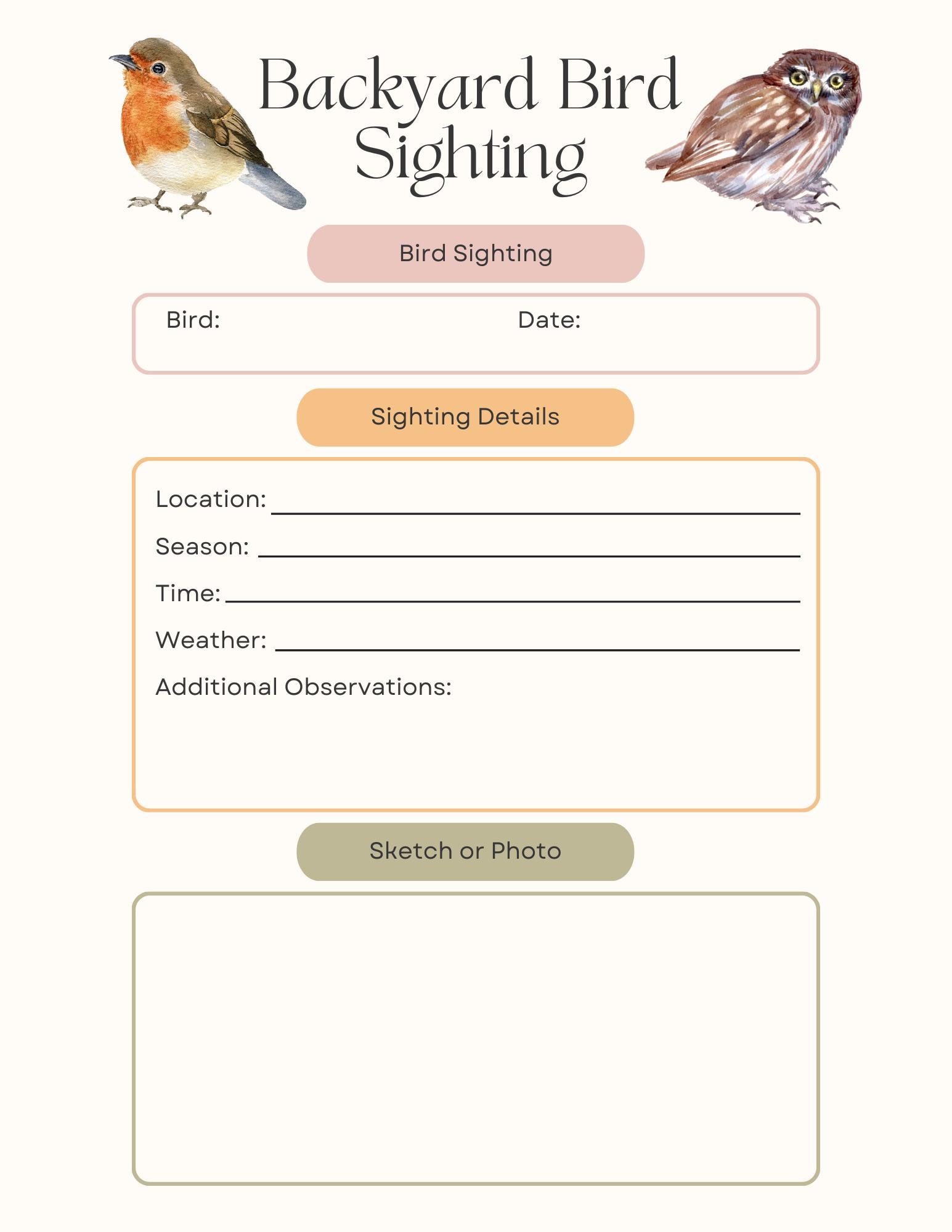 Children’s Backyard Bird Book - Printable Nature Journal - Etsy