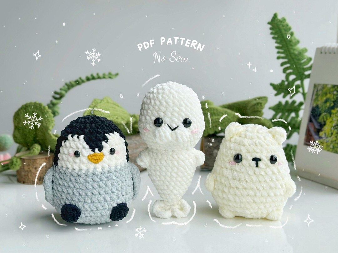 Crochet Arctic Animals No Sew Pattern, Crochet Penguin Pattern, Crochet ...
