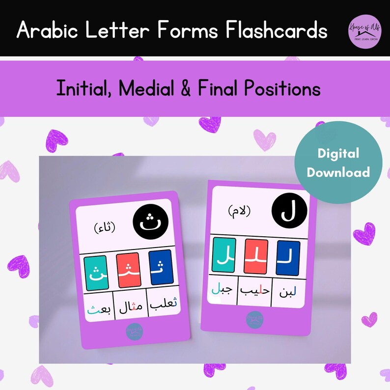 Arabic Letter Forms Flashcards With Word Examples - Etsy
