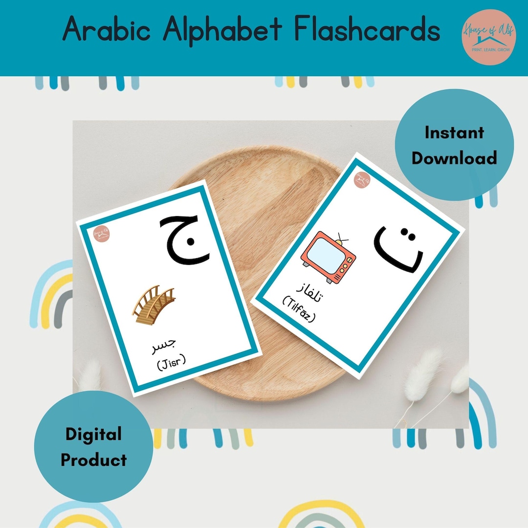 Arabic Alphabet Flashcards-arabic Letters Flashcards With Pictures and ...
