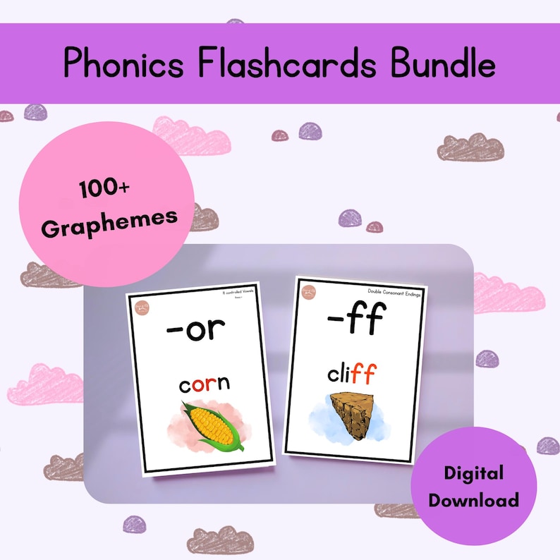Phonics Flashcard Bundle- Letter Sounds, Blends, Digraphs, Vowel Teams ...