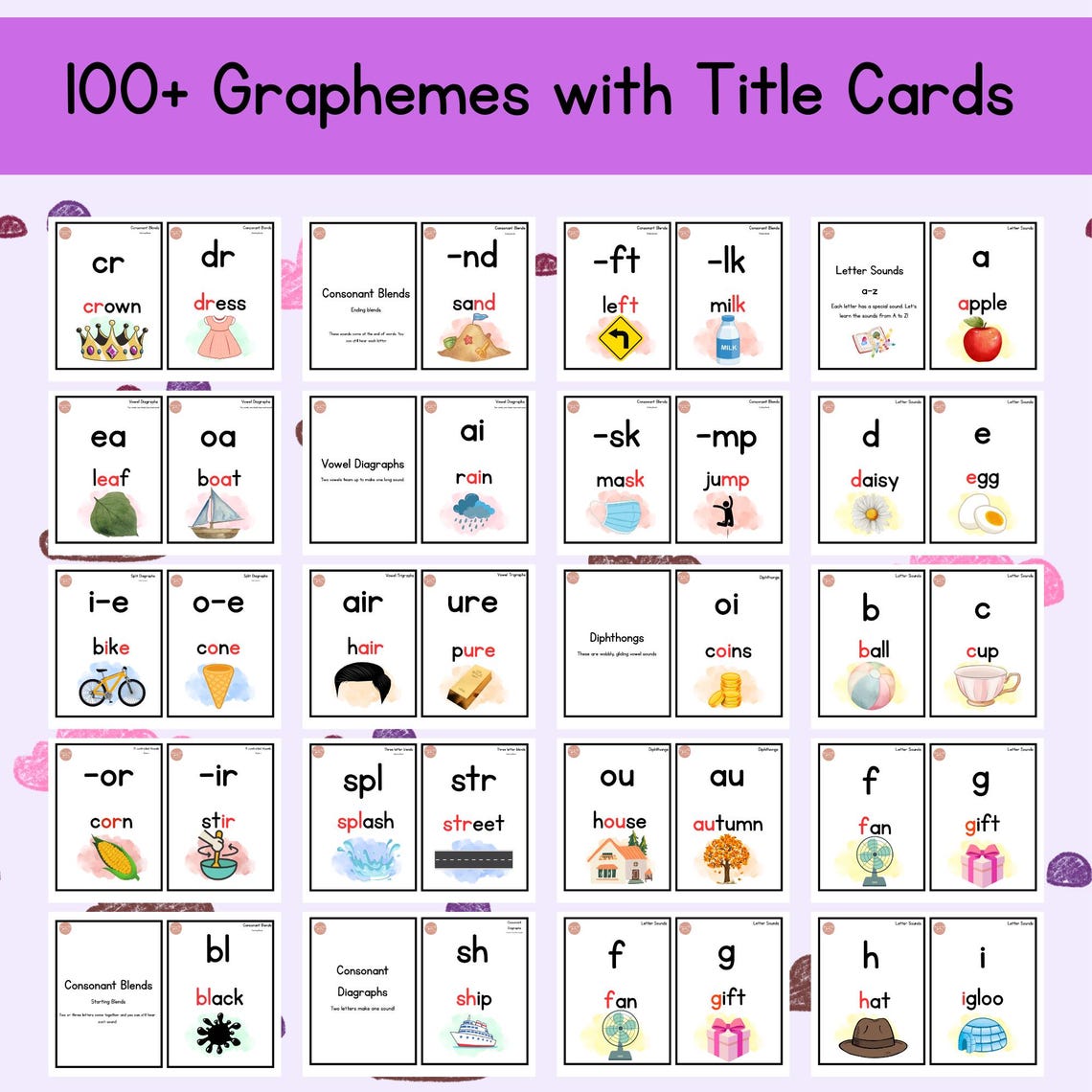 Phonics Flashcard Bundle- Letter Sounds, Blends, Digraphs, Vowel Teams ...