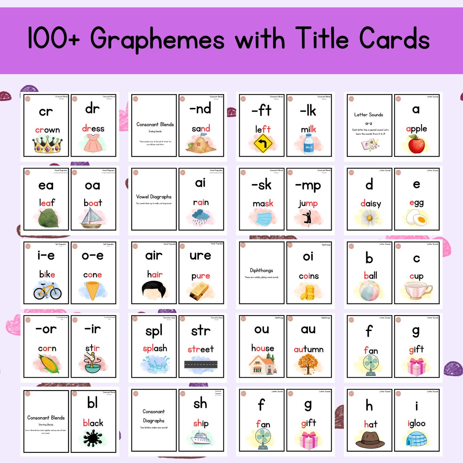 Phonics Flashcard Bundle- Letter Sounds, Blends, Digraphs, Vowel Teams ...