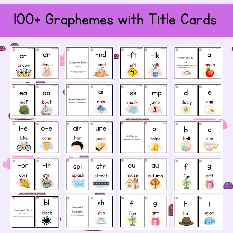 Phonics Flashcard Bundle- Letter Sounds, Blends, Digraphs, Vowel Teams ...