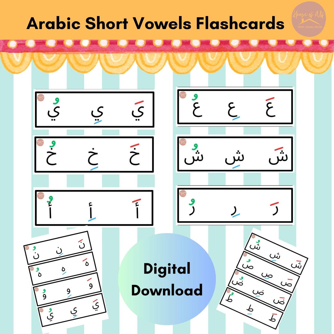 Arabic Letters Vowels Flip Cards-arabic Letters Flashcards - Etsy