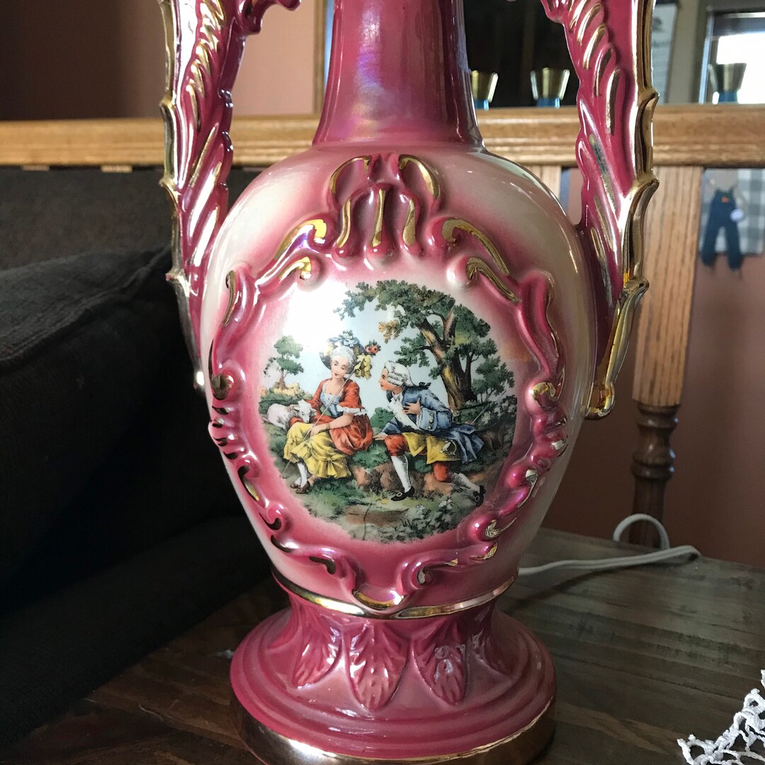 Vintage Burgundy and Gold Lamp, Victorian Lamp With Shade, Bedroom Lamp ...