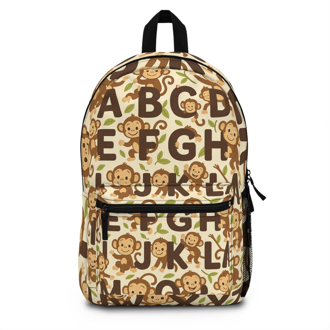 Playful Monkey Backpack for Kids Cute ABC Pattern for School Fun ...