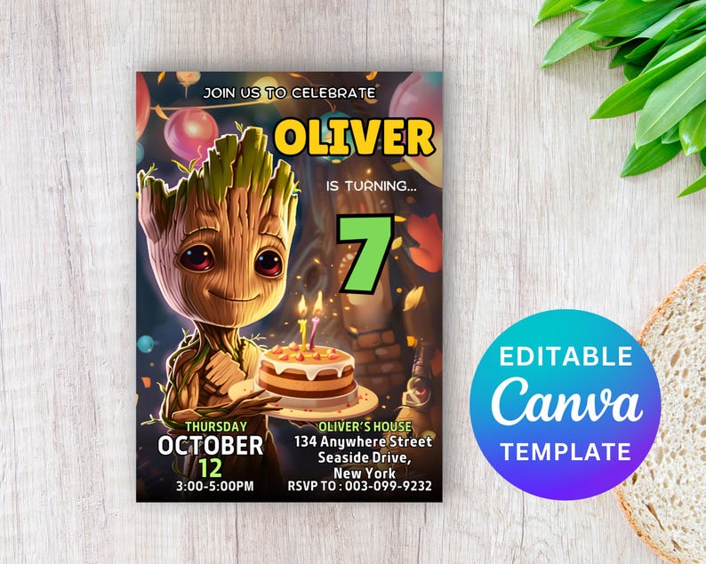 Editable Groot Birthday Invitation, Groot Birthday Invitation Template ...