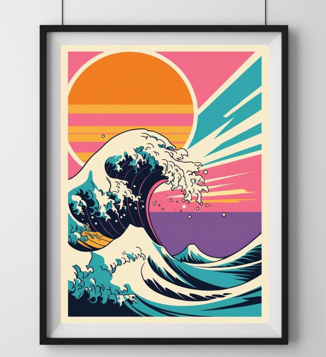 Sea, Waves and Sun Pop Art Wall Art - Retro Pastel Print, Funky, Bright ...