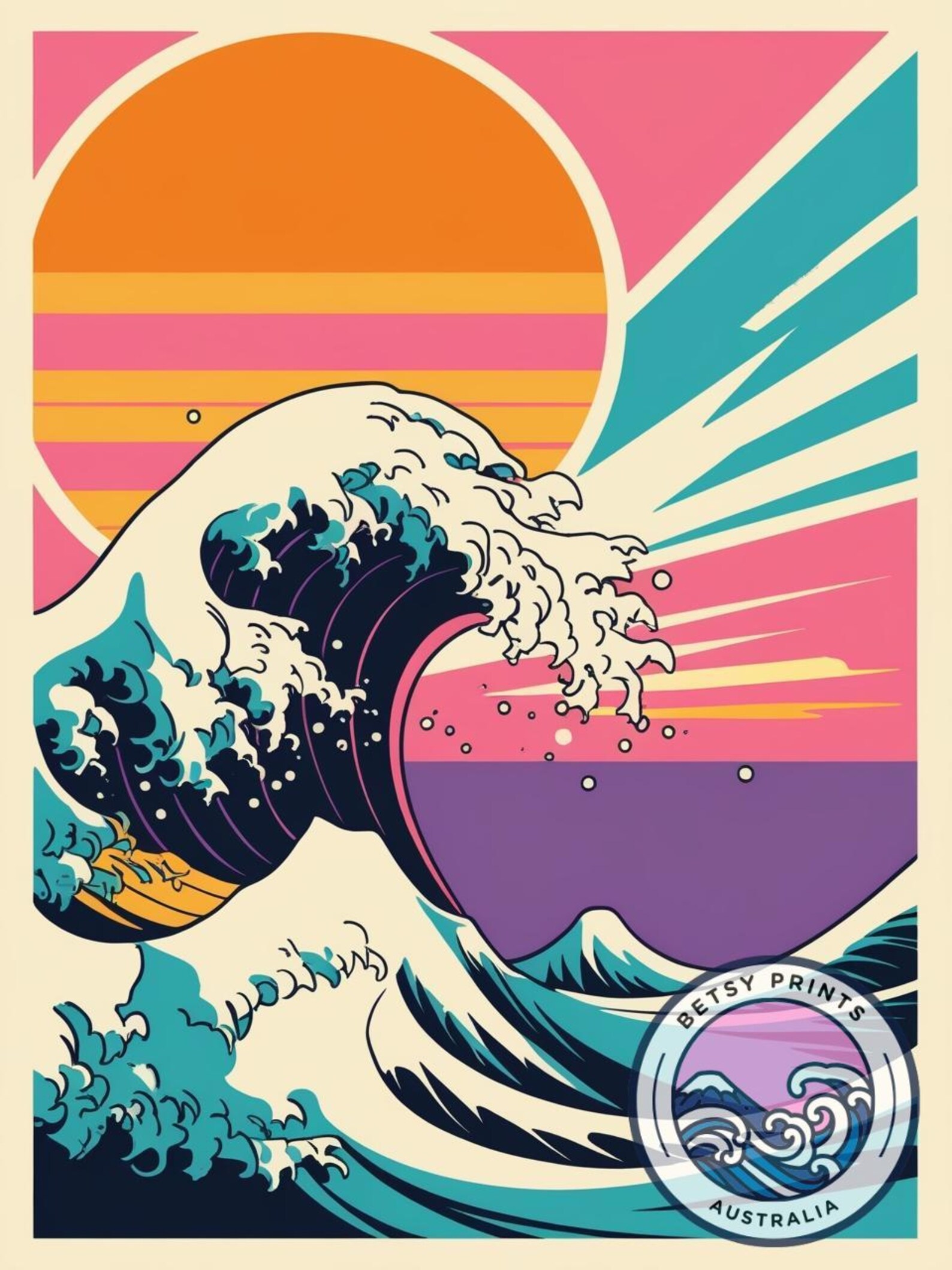 Sea, Waves and Sun Pop Art Wall Art - Retro Pastel Print, Funky, Bright ...