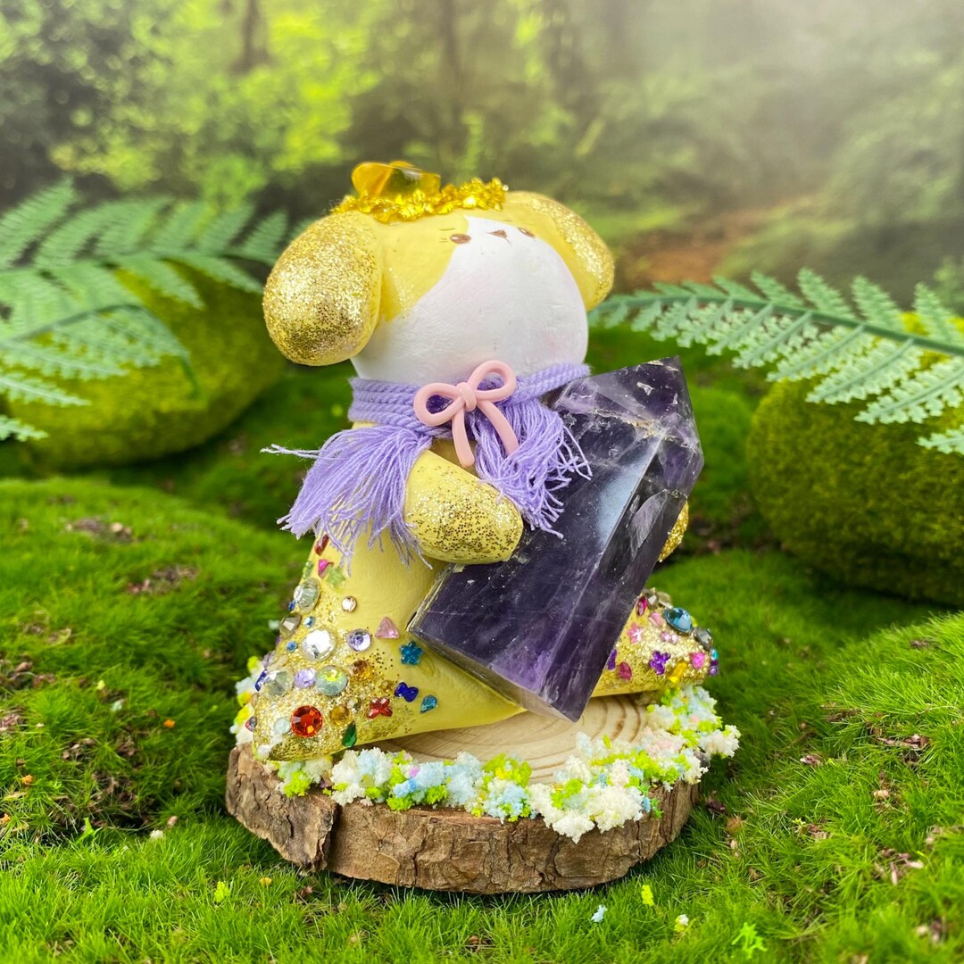 Amethyst Puppy Figurine Decor Gift - Handmade Clay Dog With Crystal ...