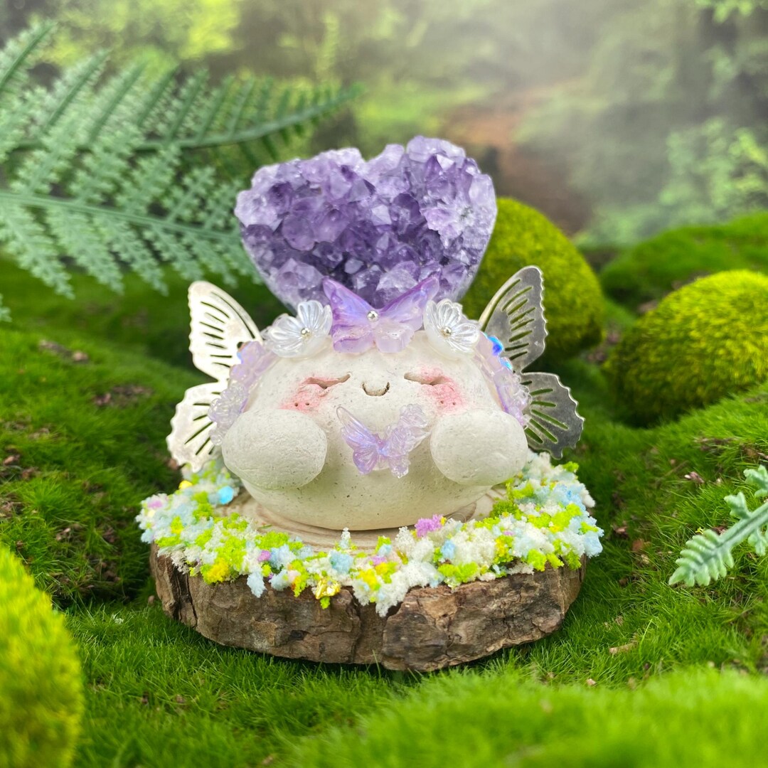 Amethyst Heart Fairy Figurine: Handmade Clay Cottagecore Decor, Gifts ...