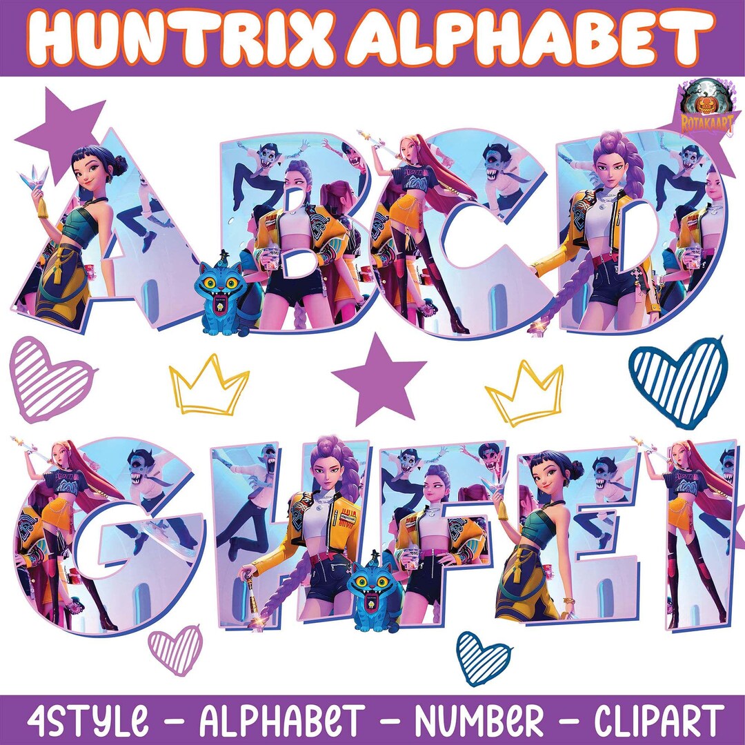 Huntrix Alphabet Png Bundle, 4 PNG Mira Rumi Zoey, Huntrix Letters Png ...