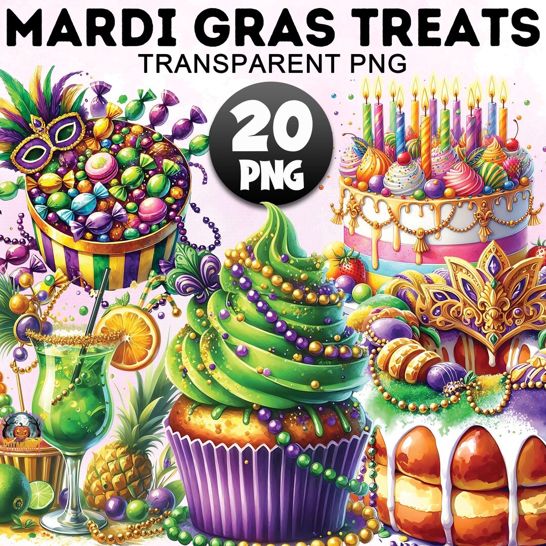 Carnival Food Clipart Bundle, 20 PNG Masquerade Drink, Fat Tuesday ...