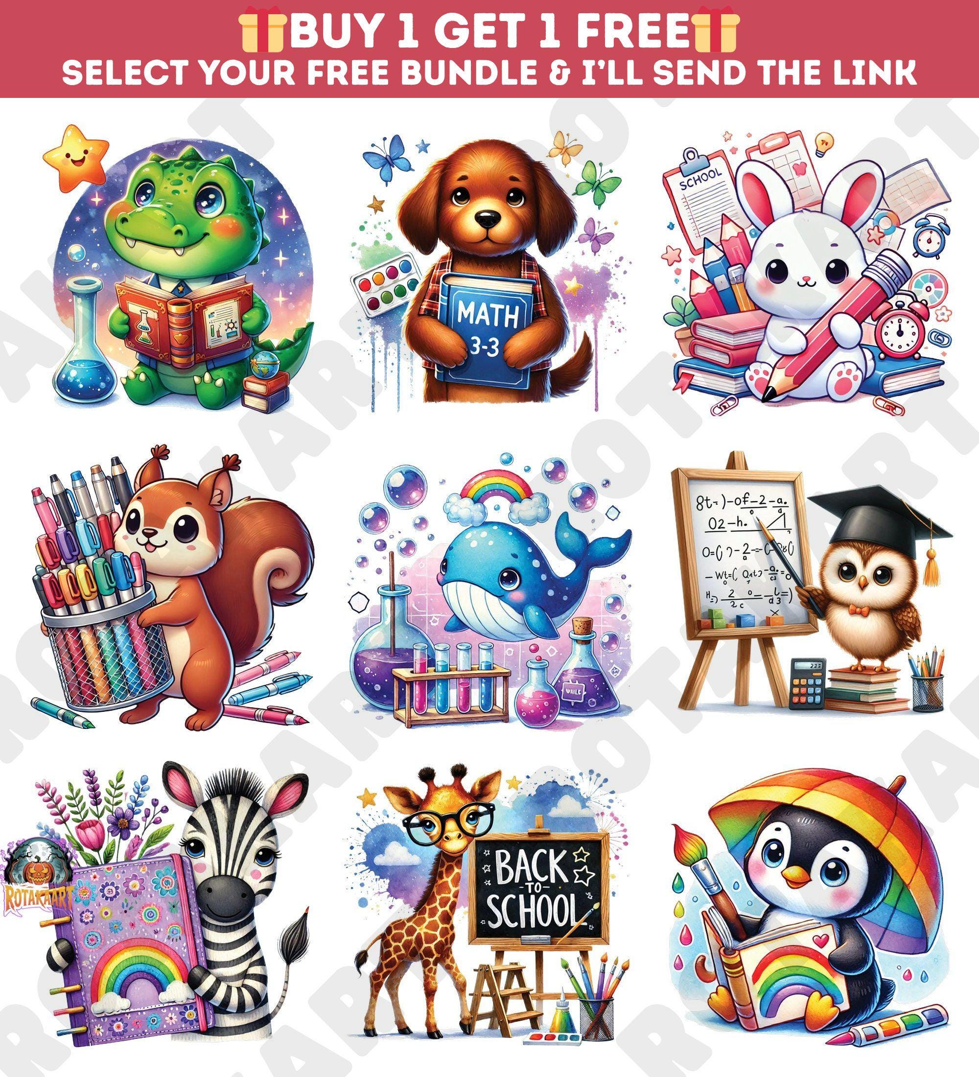 Back to School Clipart Bundle, 20 PNG Holding Books, Adorable Animal ...
