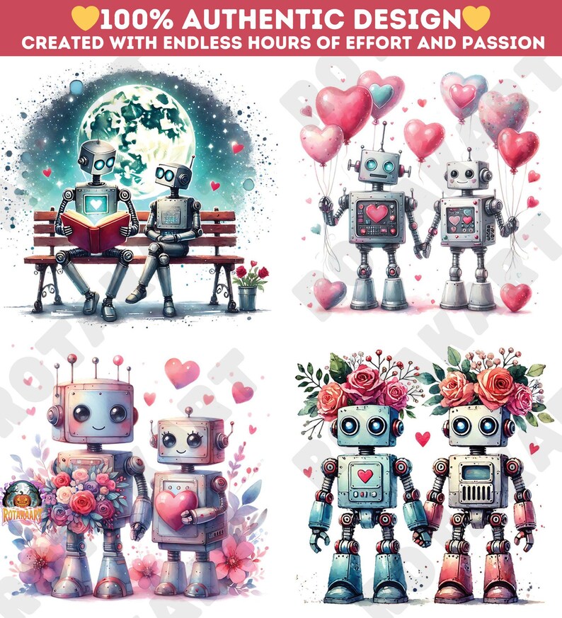 Romantic Robot Clipart Bundle, 20 PNG Valentine, Couple Valentines ...