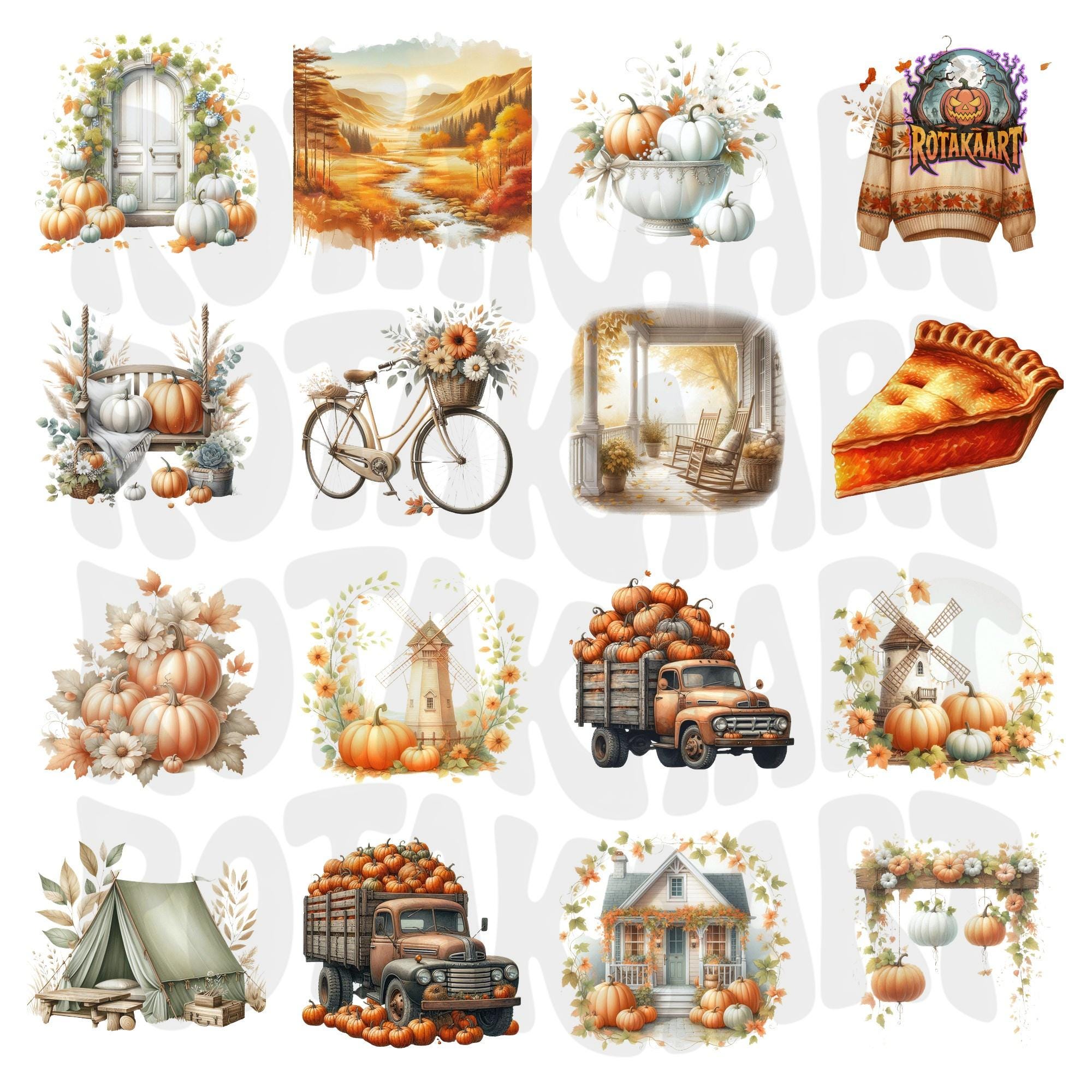 50+ Watercolor Pumpkin Garden Clipart Bundle, Cozy Fall Png, Fall ...